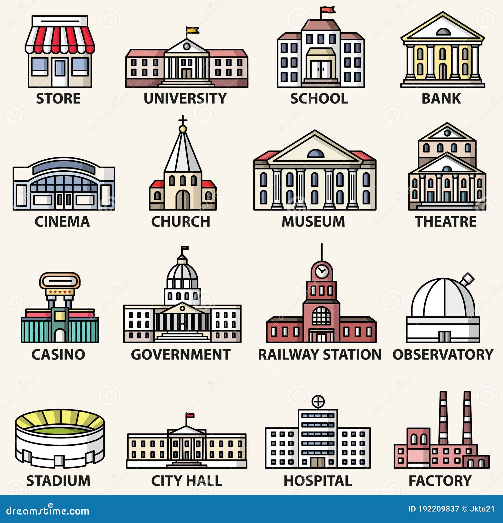Government Buildings Icons Set. Vector Isolated Colorful Flat Style ...