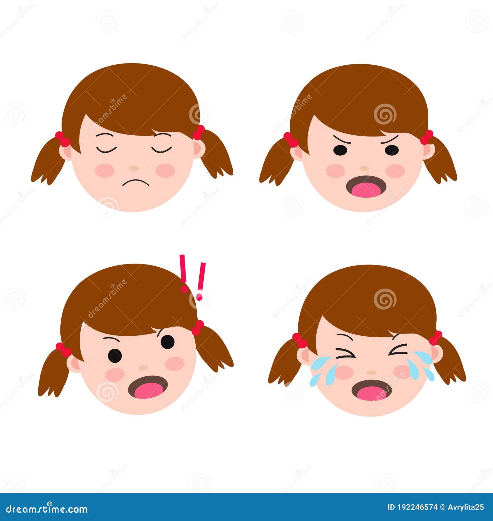Cute Girl Head Avatar Angry Cry Confused Mad Illustration Vector Stock ...