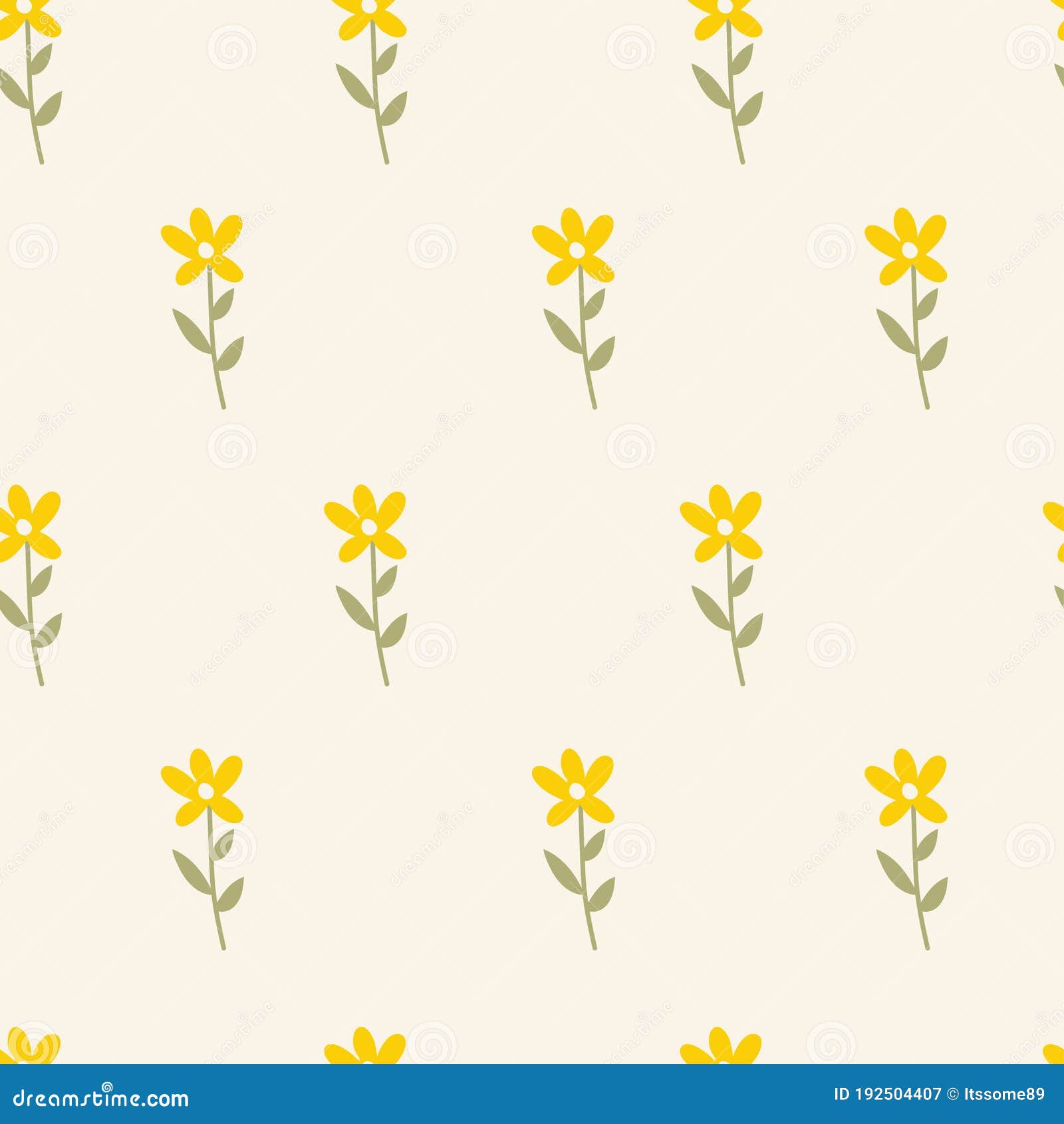 Seamless Pattern Cute Yellow Flower. Hand Drawn Vector for Fabric Print ...