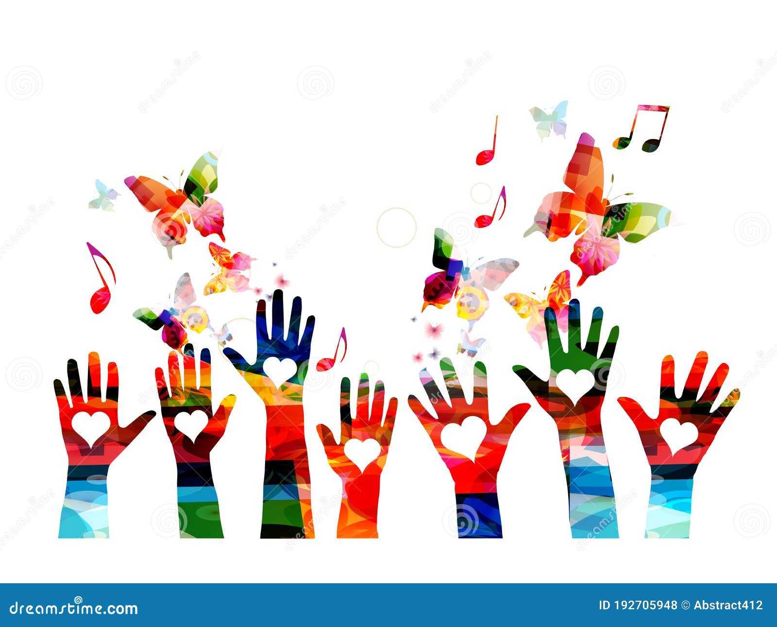 Music Colorful Background with Music Notes and Hands Vector ...