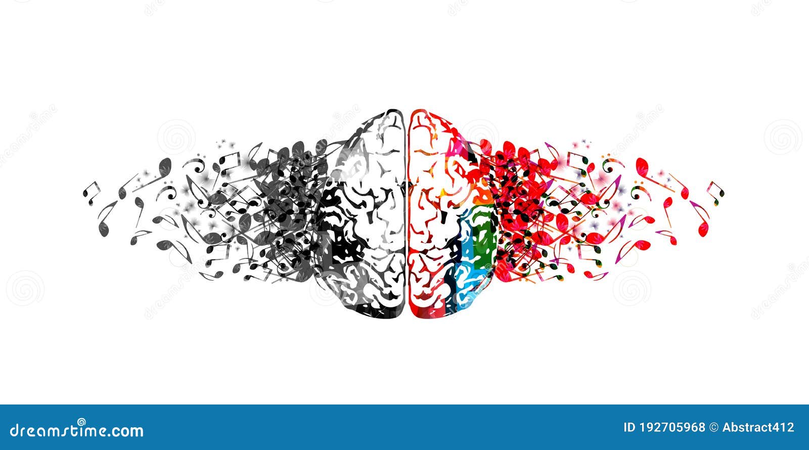 Colorful Human Brain with Music Notes Isolated Vector Illustration ...
