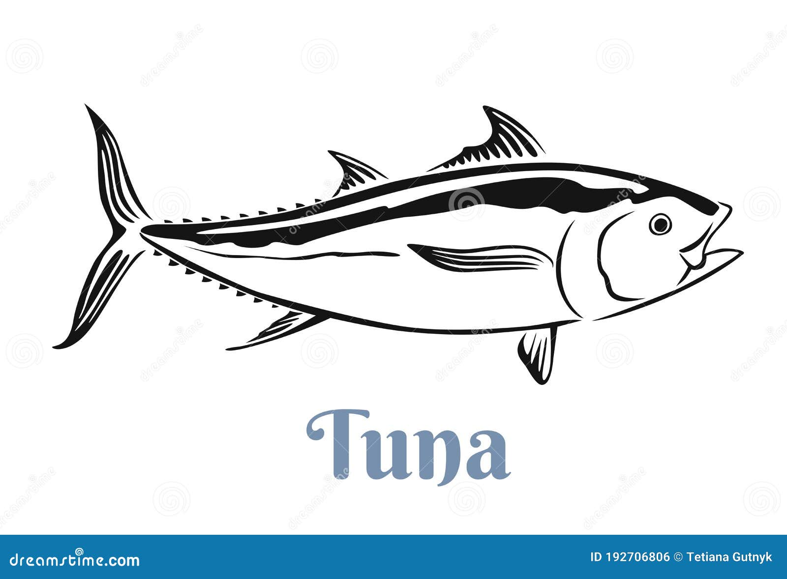 Tuna Black and White Outline. Vector Illustration Stock Vector ...