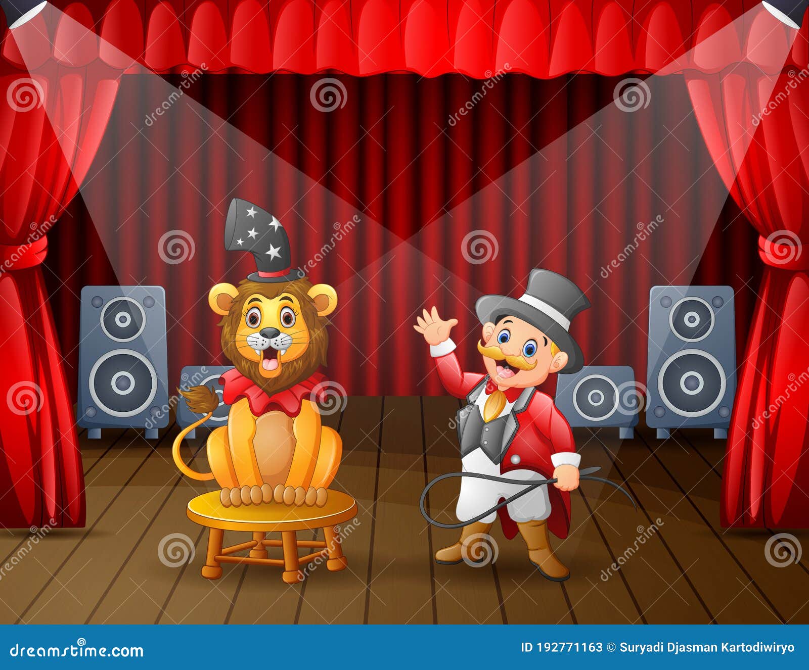 Lion In Circus. Wild Angry Lion Acrobat Jumping In Fire Circle Circus ...