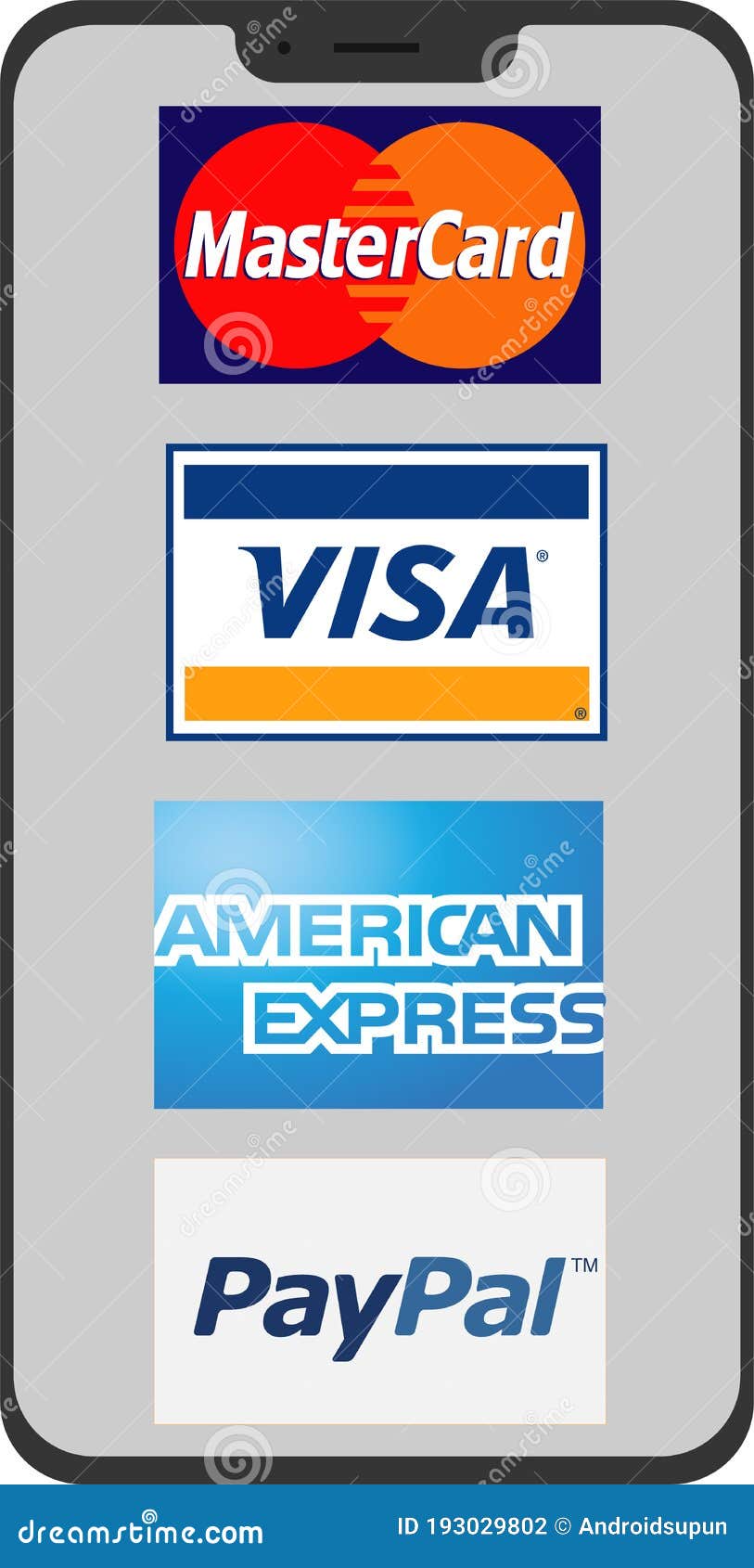 Mobile Phone Front View Display with Payment Gateway Logos Editorial ...