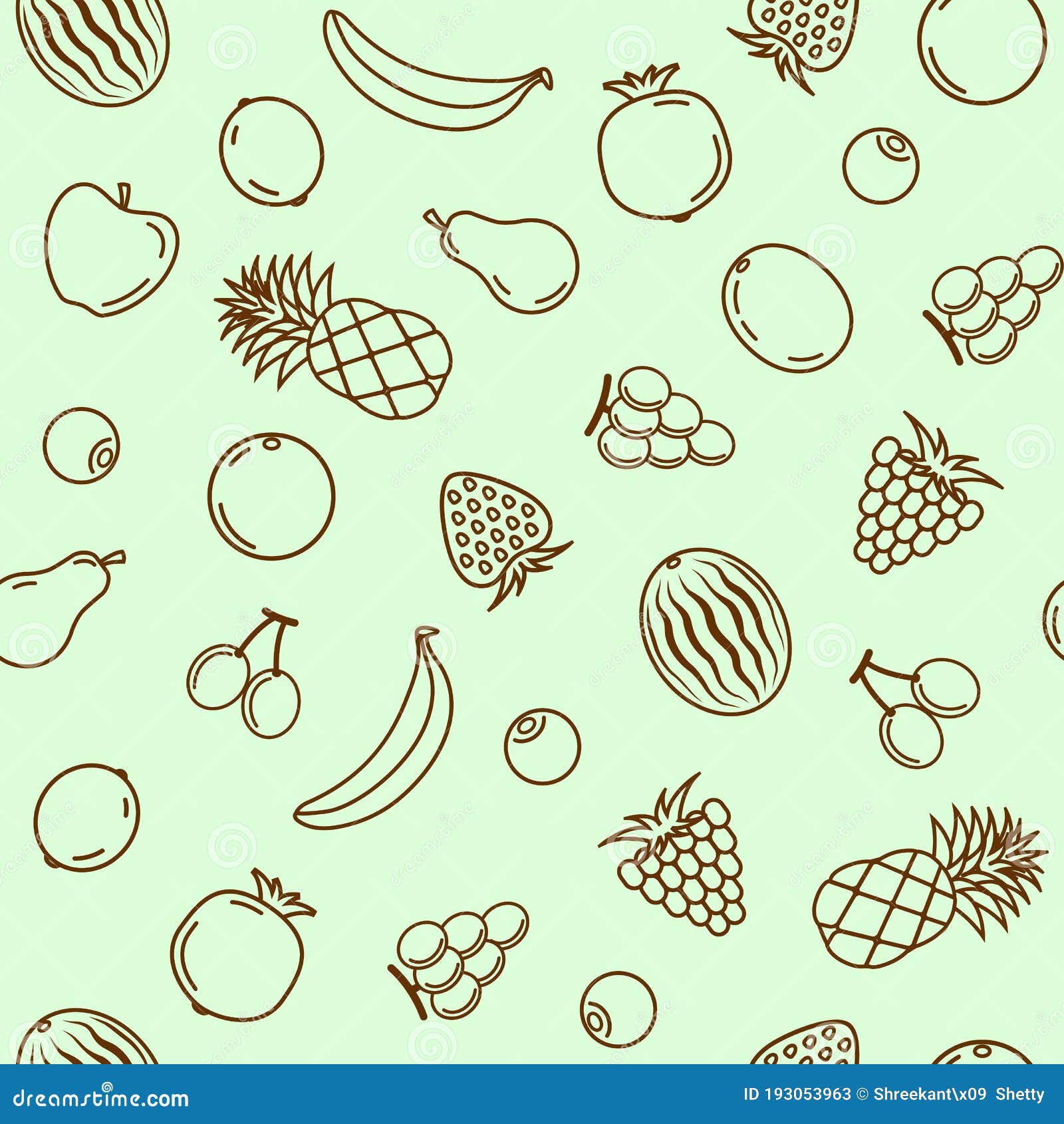 Fruits outline set pattern stock vector. Illustration of nature - 193053963