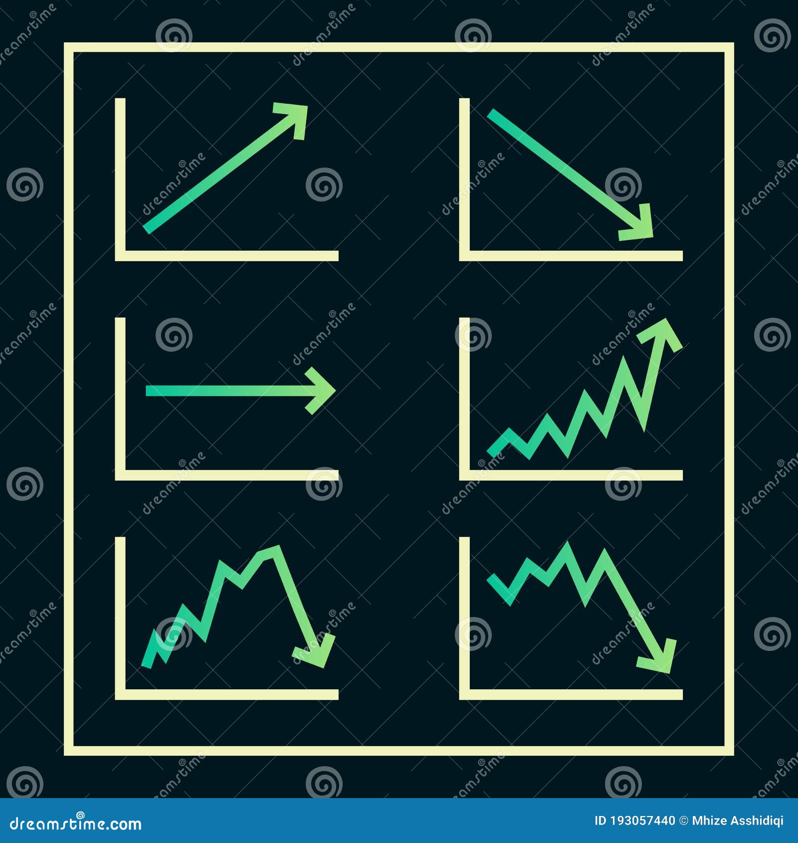 Graph Business Set. Modern Line Graph with Dark Background. 6 Type of ...