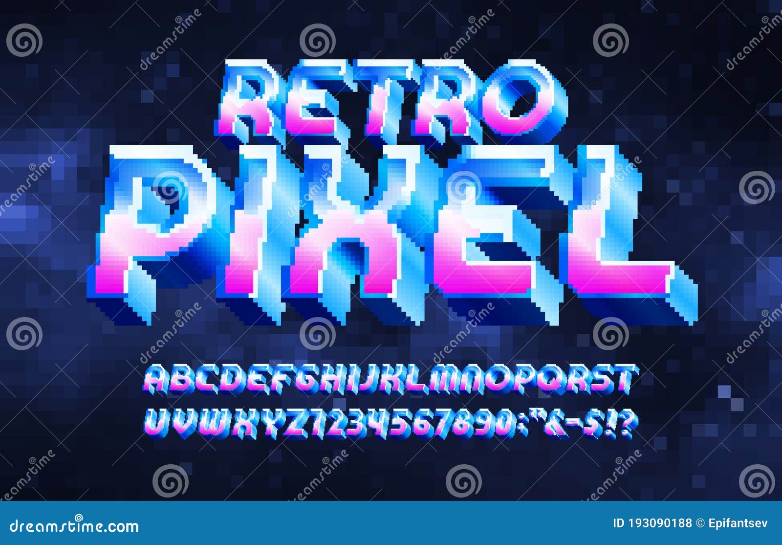 Retro Pixel Alphabet Font. Metallic Effect Letters And Numbers. Digital ...