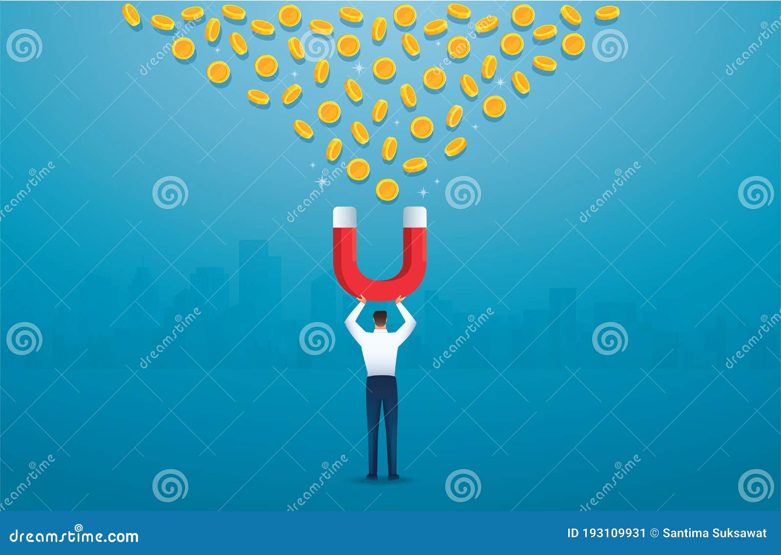 Man Holding Magnet. Attracting Money Concept. Vector Illustration Stock ...