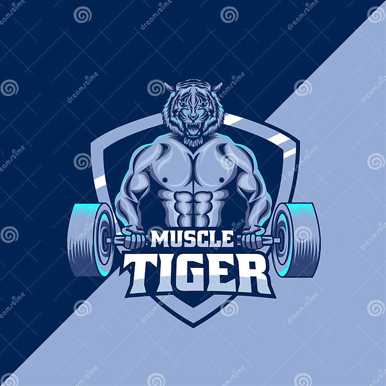Muscle Tiger Mascot Logo Template Stock Vector - Illustration of biceps ...