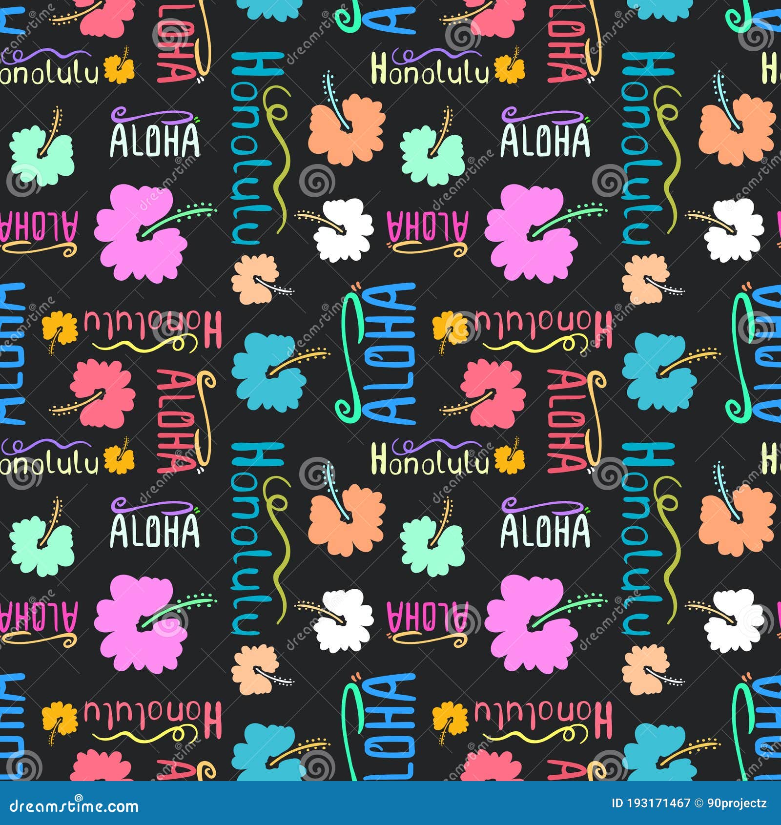 Aloha and Honolulu Text Pattern, Denim Hawaii Pattern, Vector ...