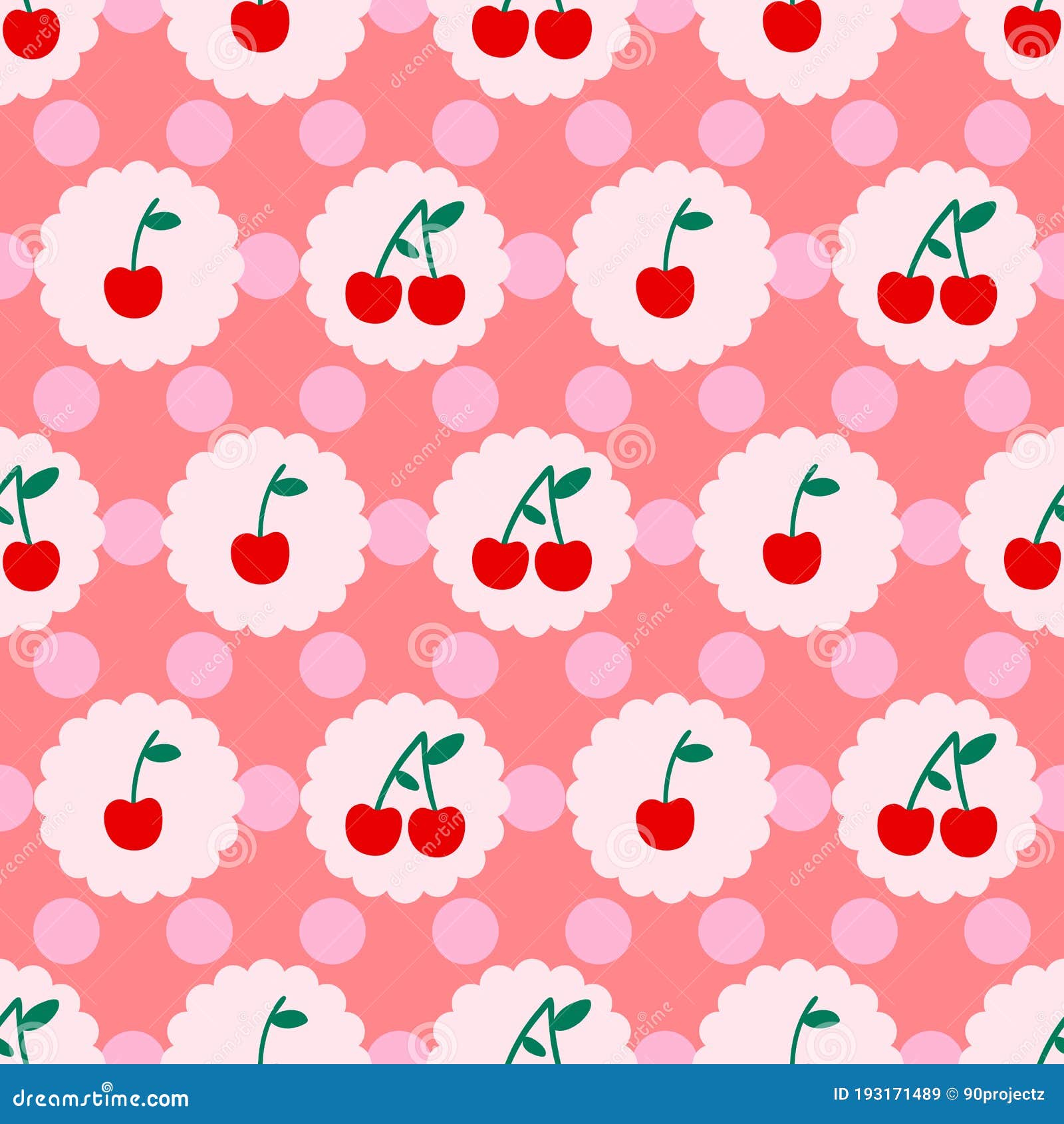 Cherry Fruit Pink Color Background Pattern, Seamless Pattern, Vector ...