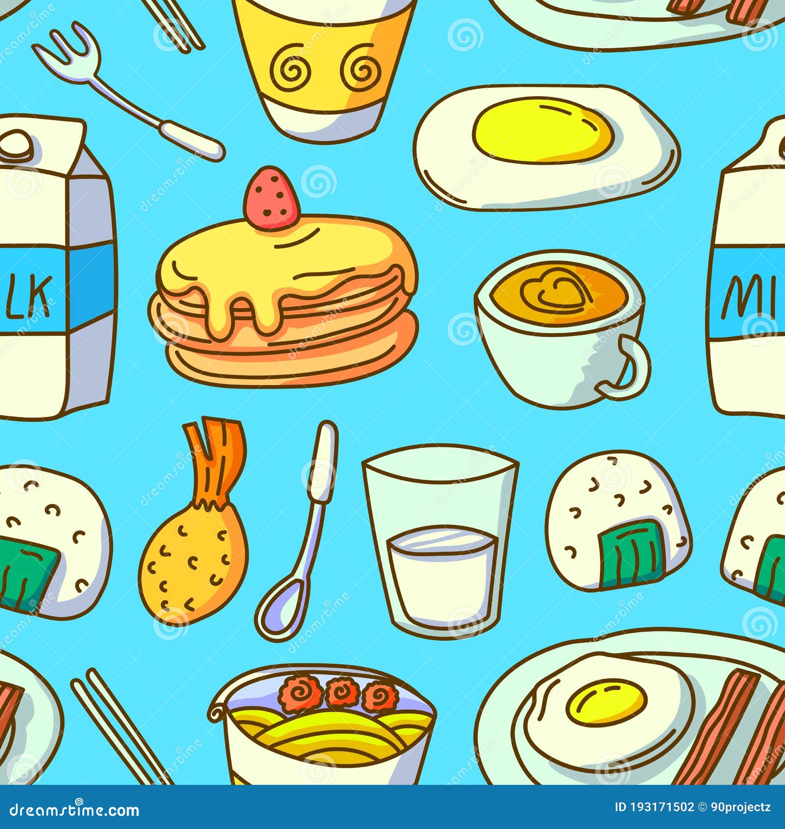 Doodle Breakfast Pattern, Breakfast Illustration, Seamless Pattern ...