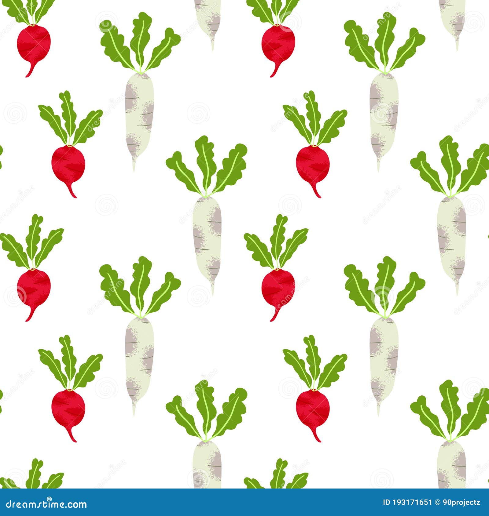 Seamless Radishes Pattern, White Radish and Red Radish Illustration ...