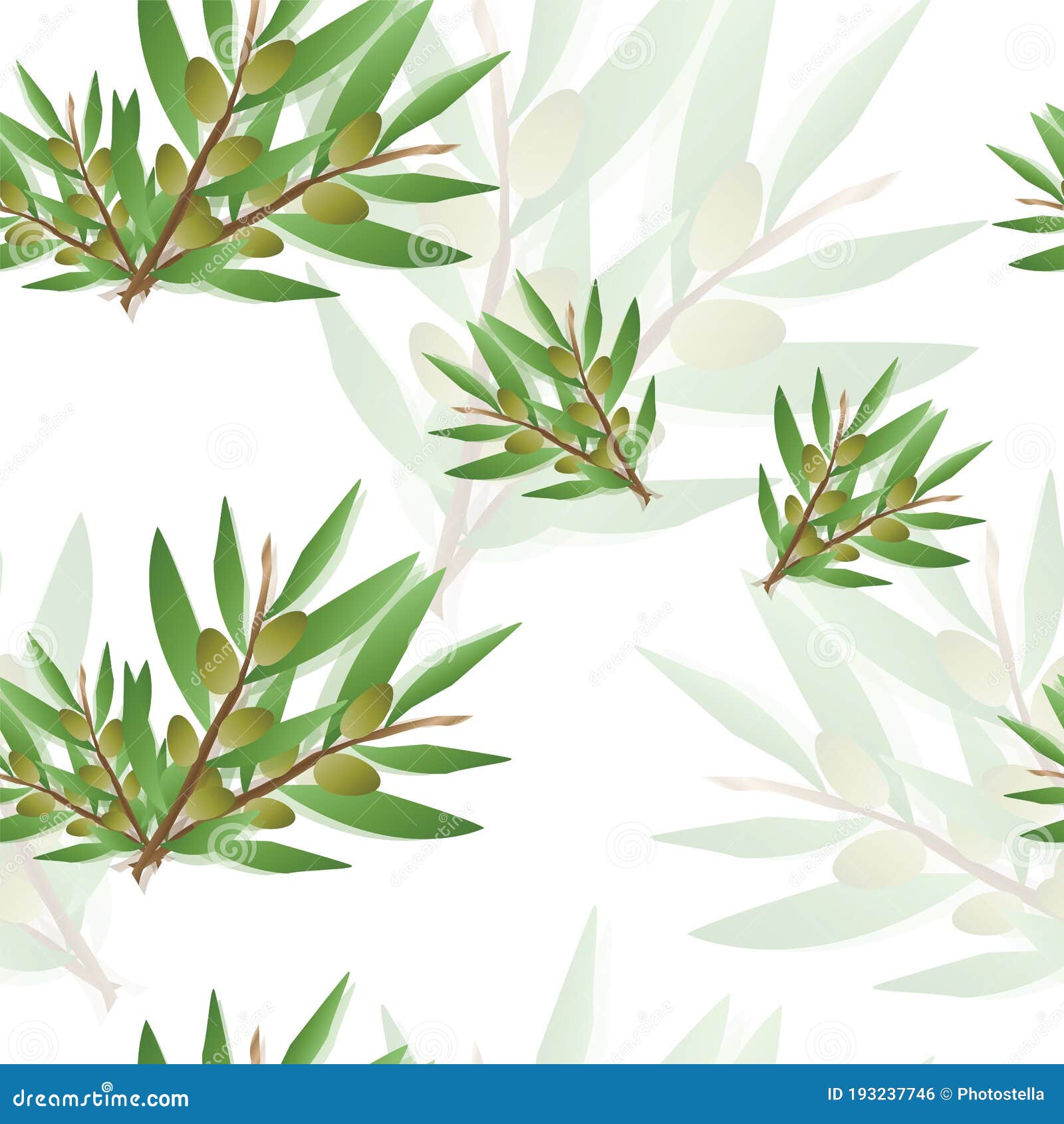 Floral Seamless Pattern with Olive Tree Vector Illustration Stock ...