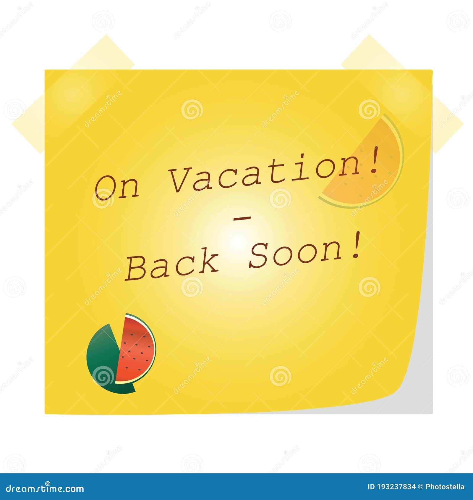 On Vacation - Back Soon Post Note Paper with Watermelon Vector Stock ...