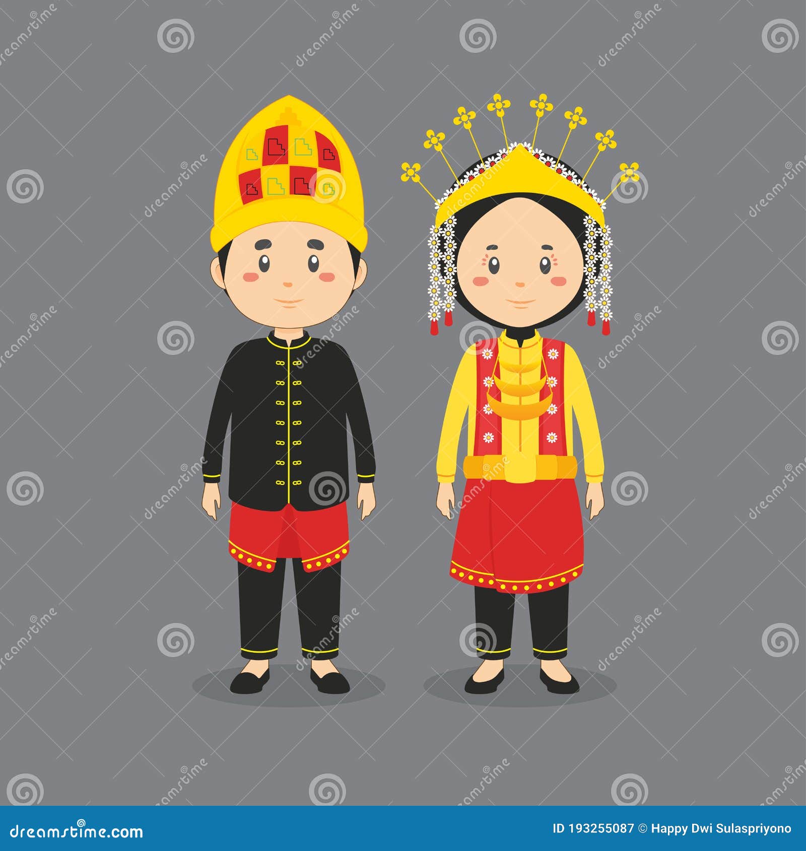 Aceh Girl Holding Indonesian Flag Traditional Dress Cartoon Vector ...