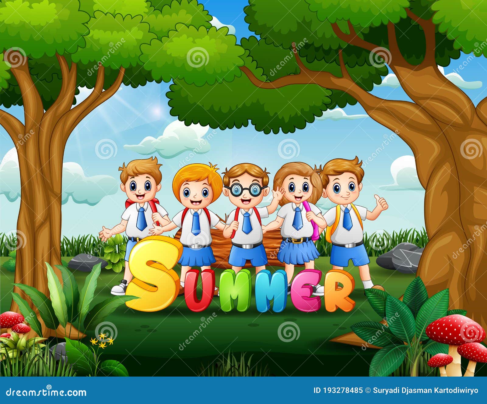 Happy School Kids Having Fun at Summertime Stock Vector - Illustration ...