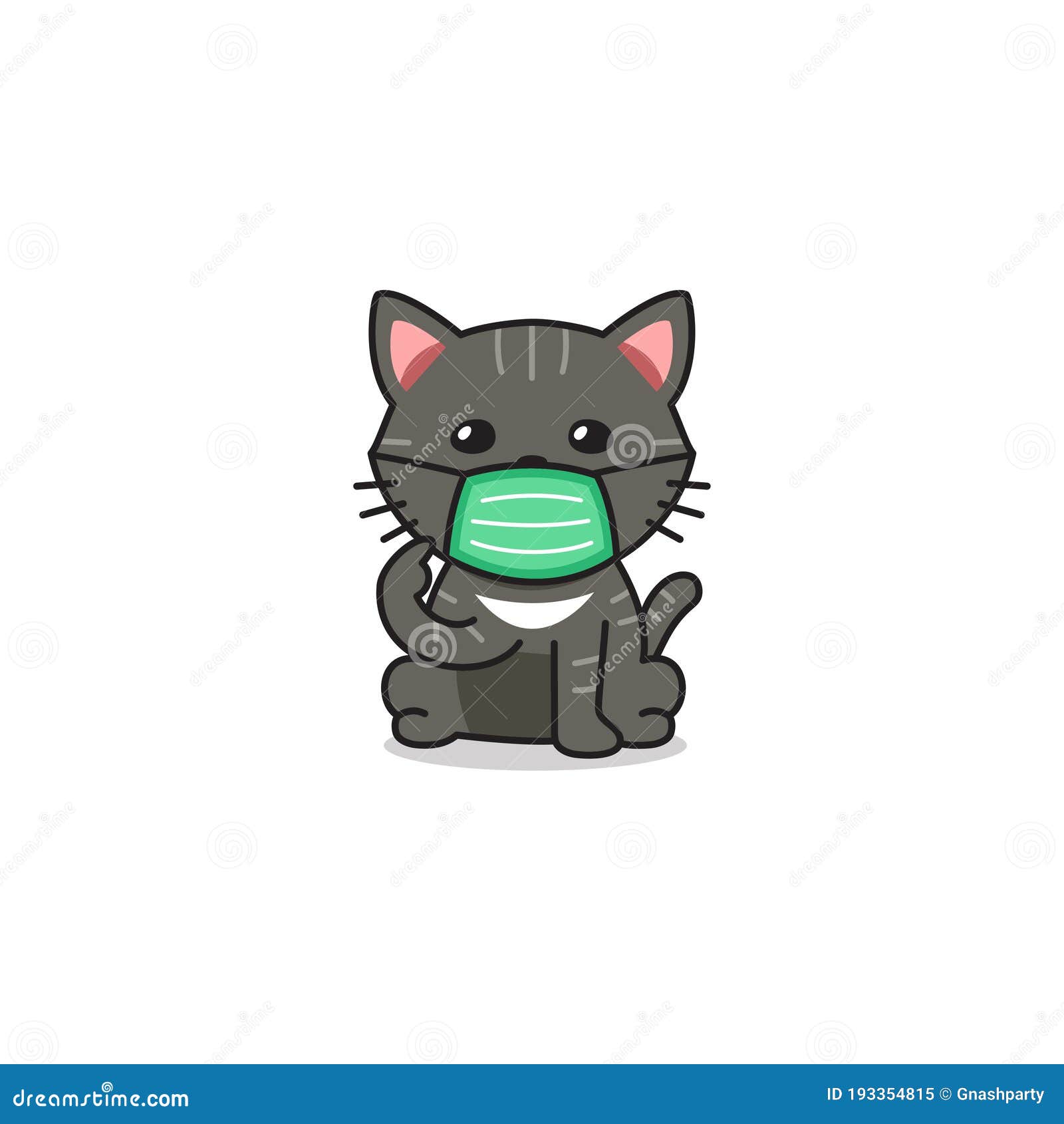 Cartoon Character Black Cat Wearing Protective Face Mask Stock Vector ...