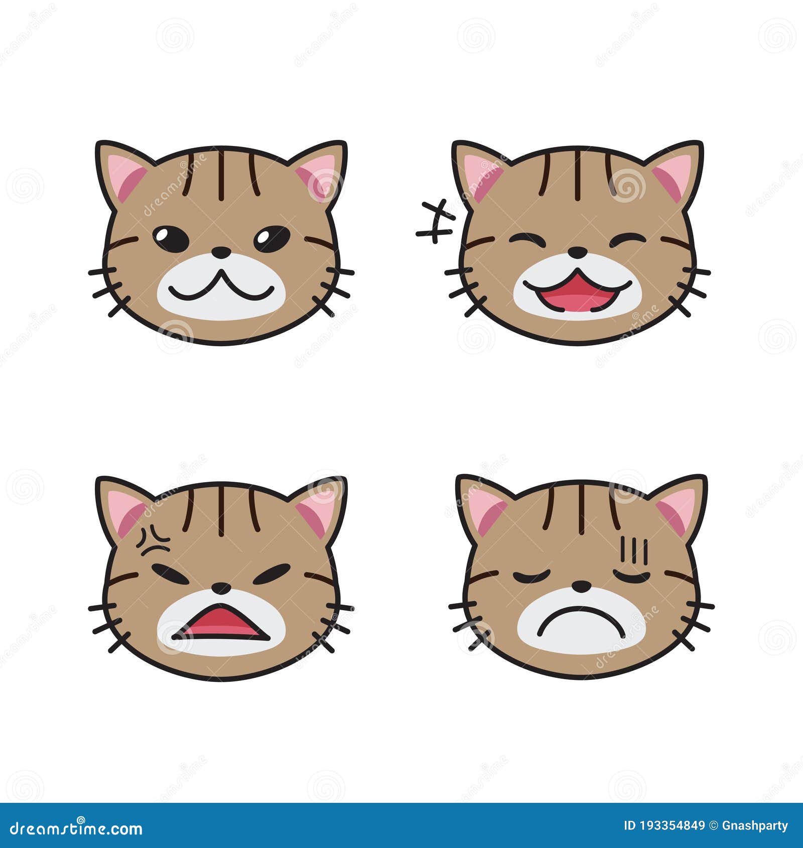 Vector Cartoon Set of Tabby Cat Faces Showing Different Emotions Stock ...