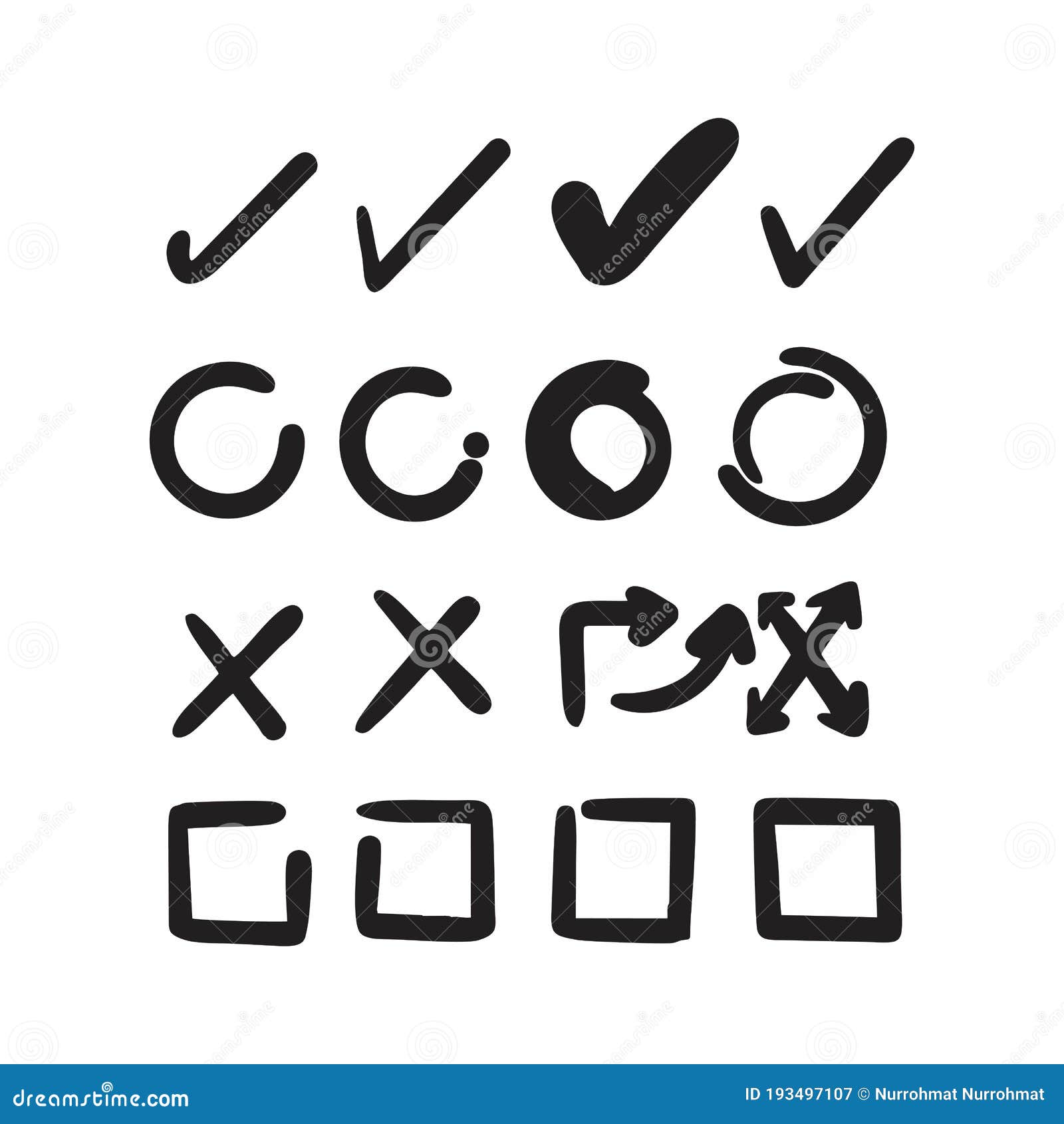 Doodle Hand Drawn Check Signs. Stock Vector - Illustration of pencil ...