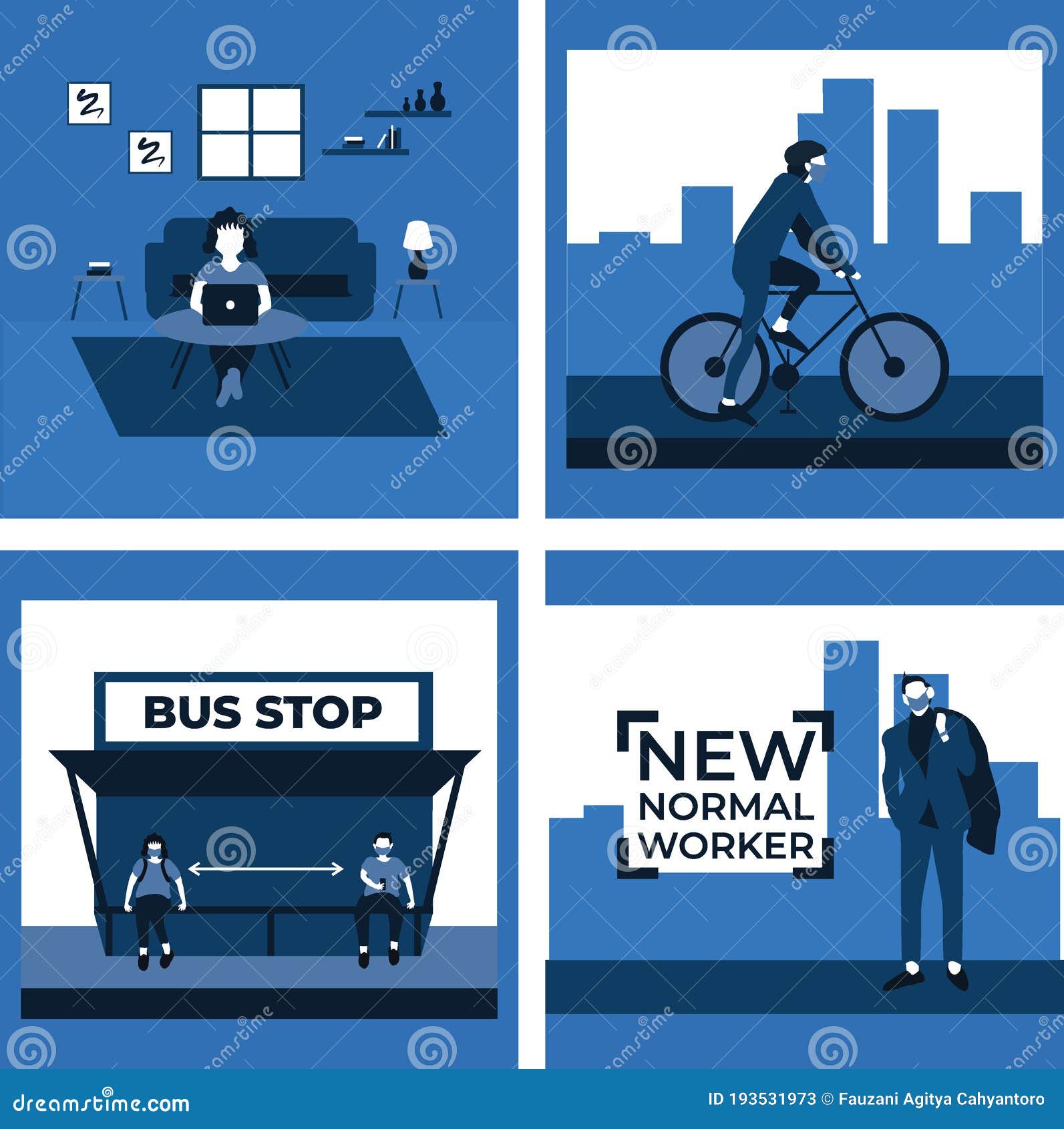 Social Distancing and Wear Masker at the Bus Stop, New Normal Worker ...