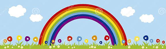 Flower garden and rainbow. stock illustration. Illustration of rainbow ...