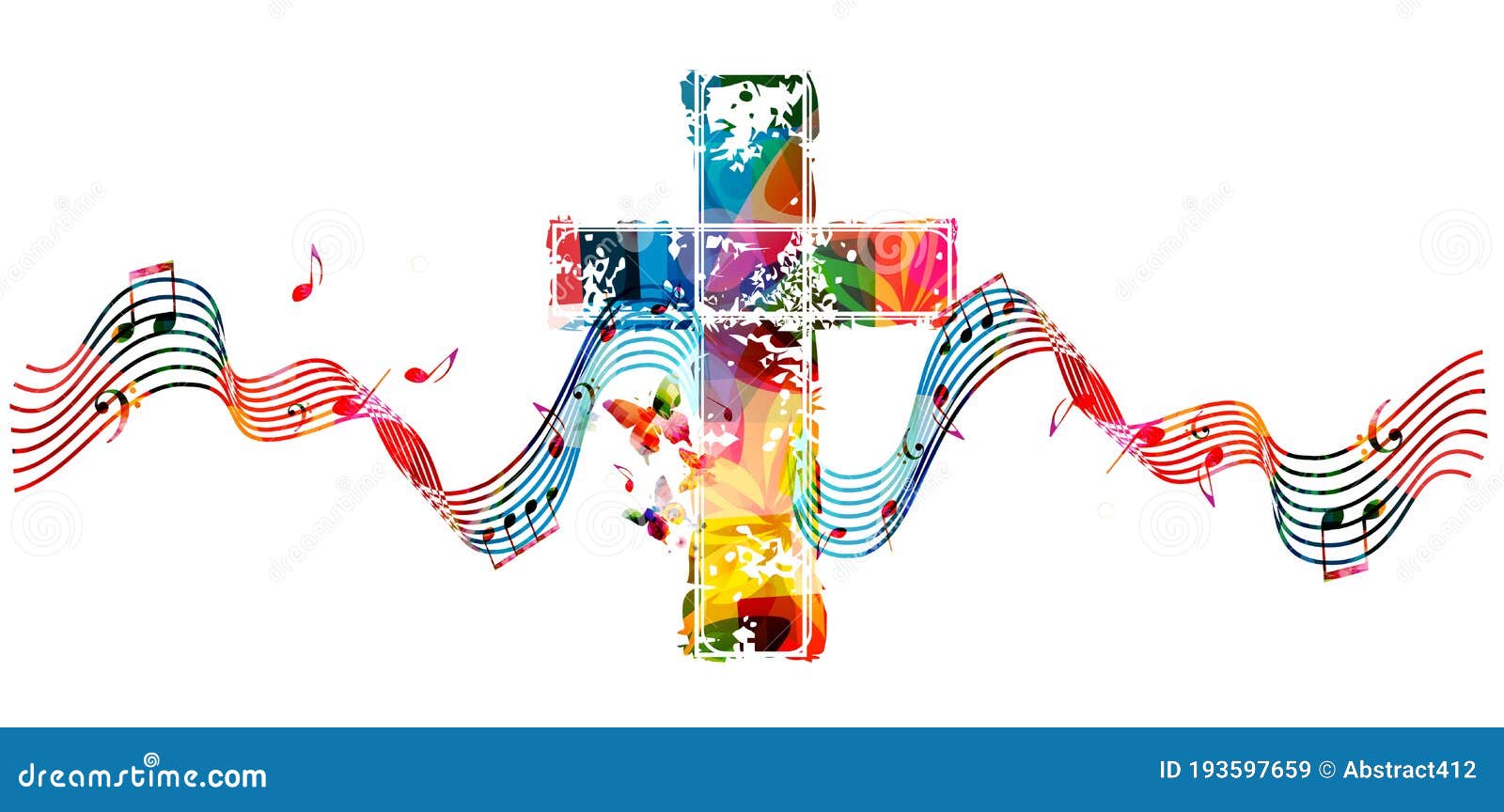 Colorful Christian Cross with Music Notes Isolated Vector Illustration ...