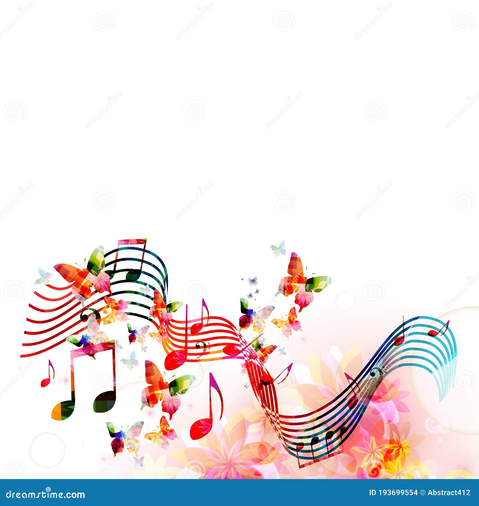 Colorful Stave With Music Notes And Butterflies Isolated Vector ...