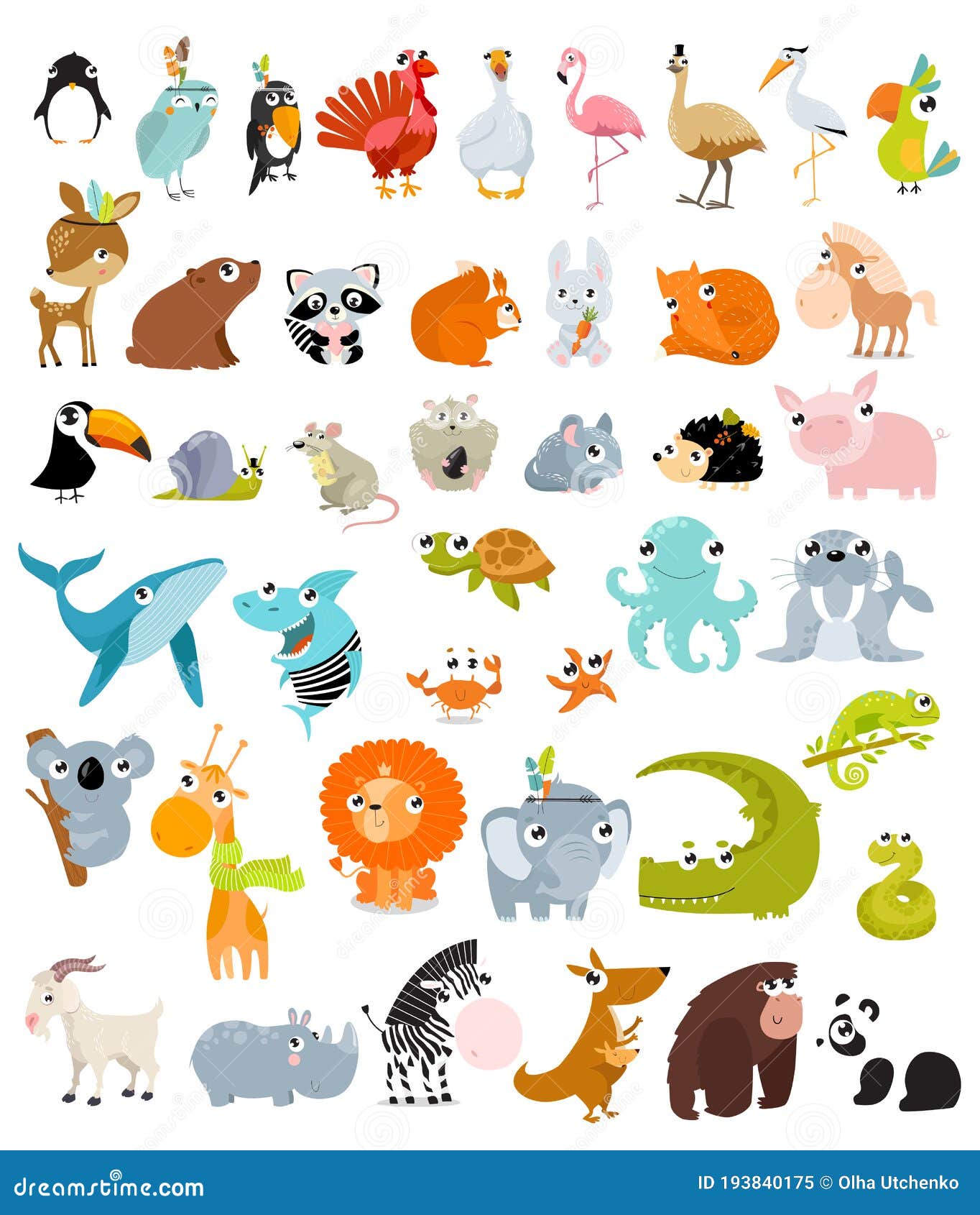 Print. Big Vector Set of Different Animals. Stock Vector - Illustration ...