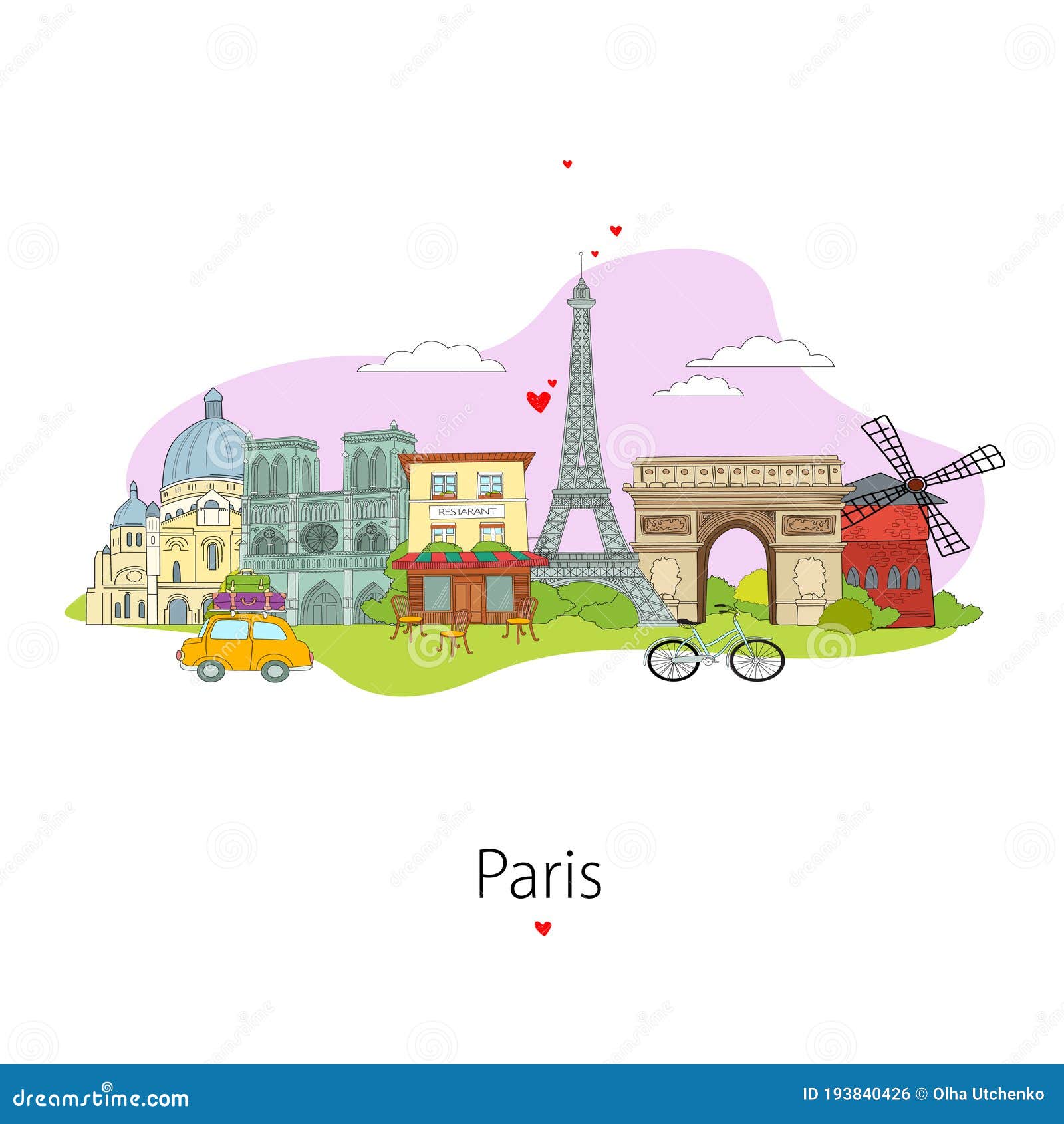 Print. a Cartoon Paris. Architecture Paris. the Eiffel Tower, the ...