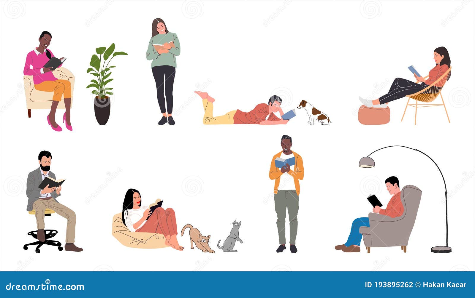 Students Reading Books. Young People Read Documents Vector Cartoon ...