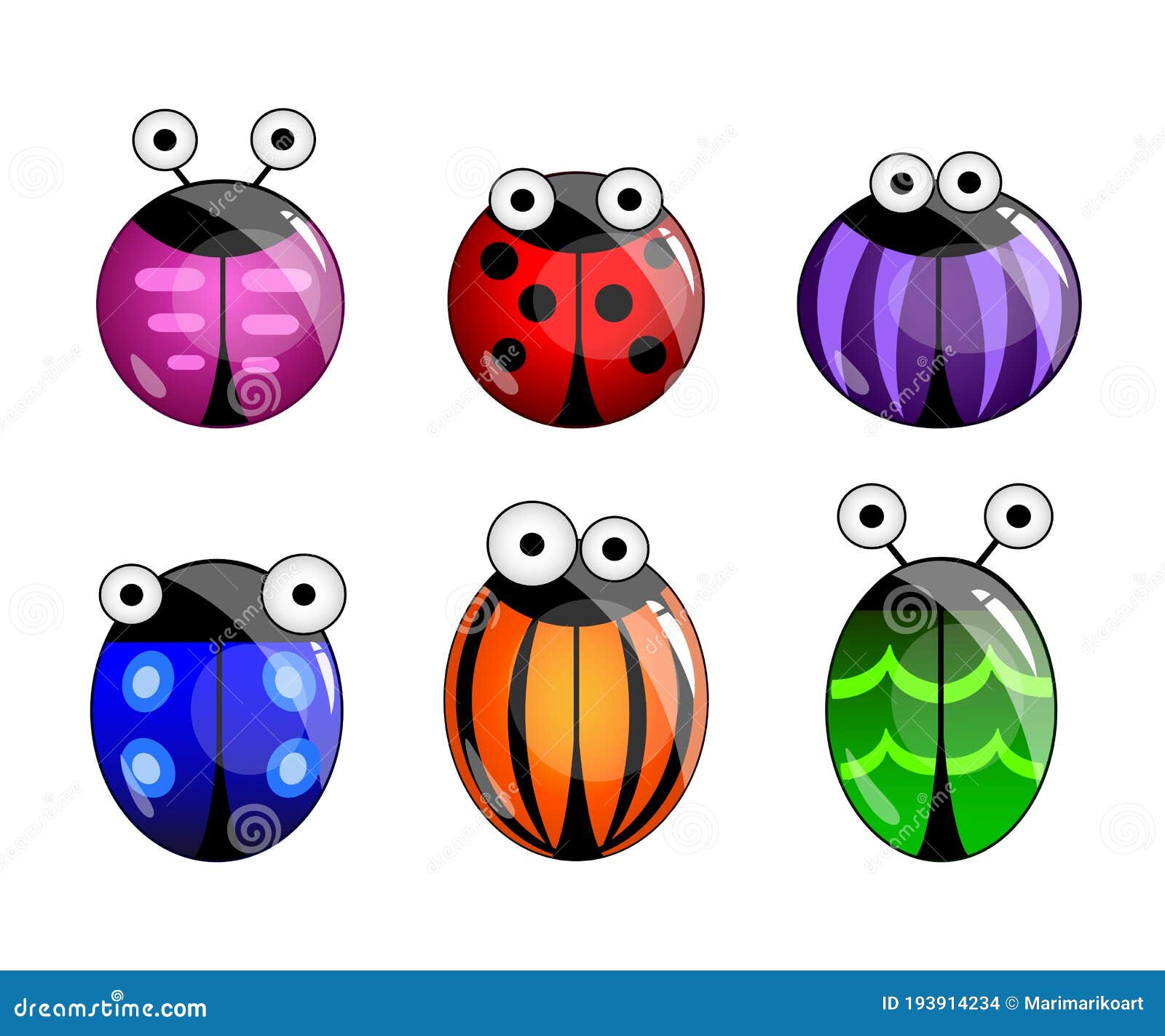 Cute Bugs, GUI Icons, Emoticons on White Background Stock Vector ...