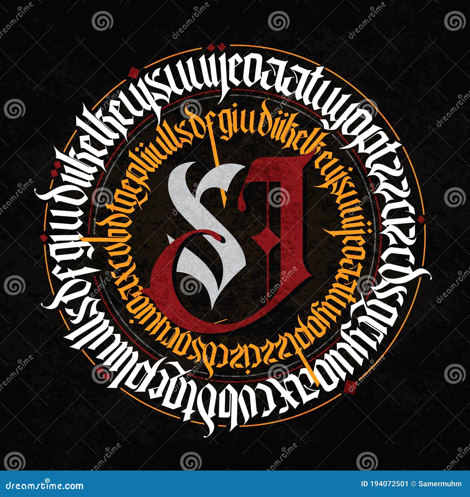 Gothic Abstract Red, Yellow and White Circle Stock Illustration ...