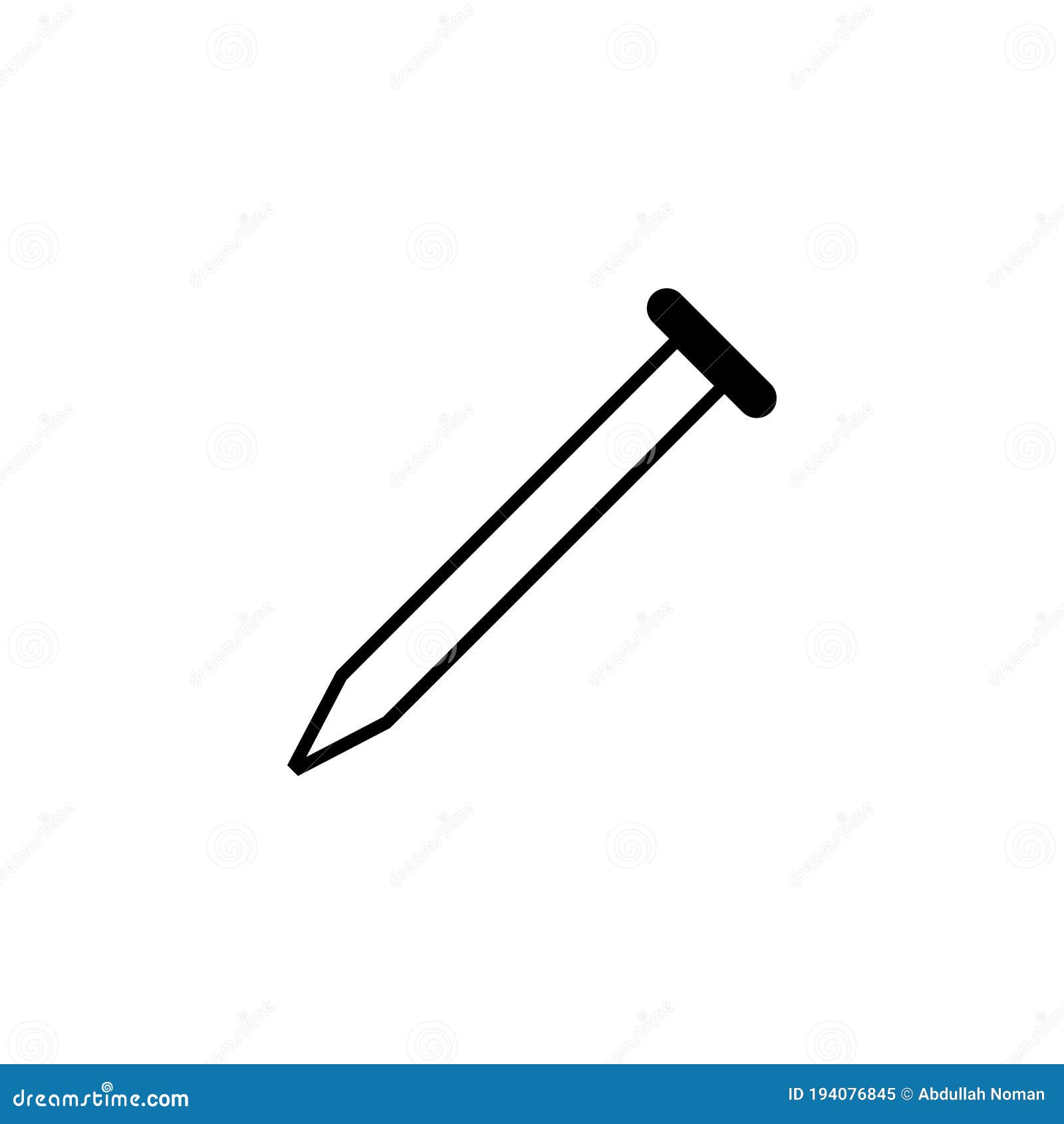 Nail or push pin on white stock vector. Illustration of sharp - 194076845