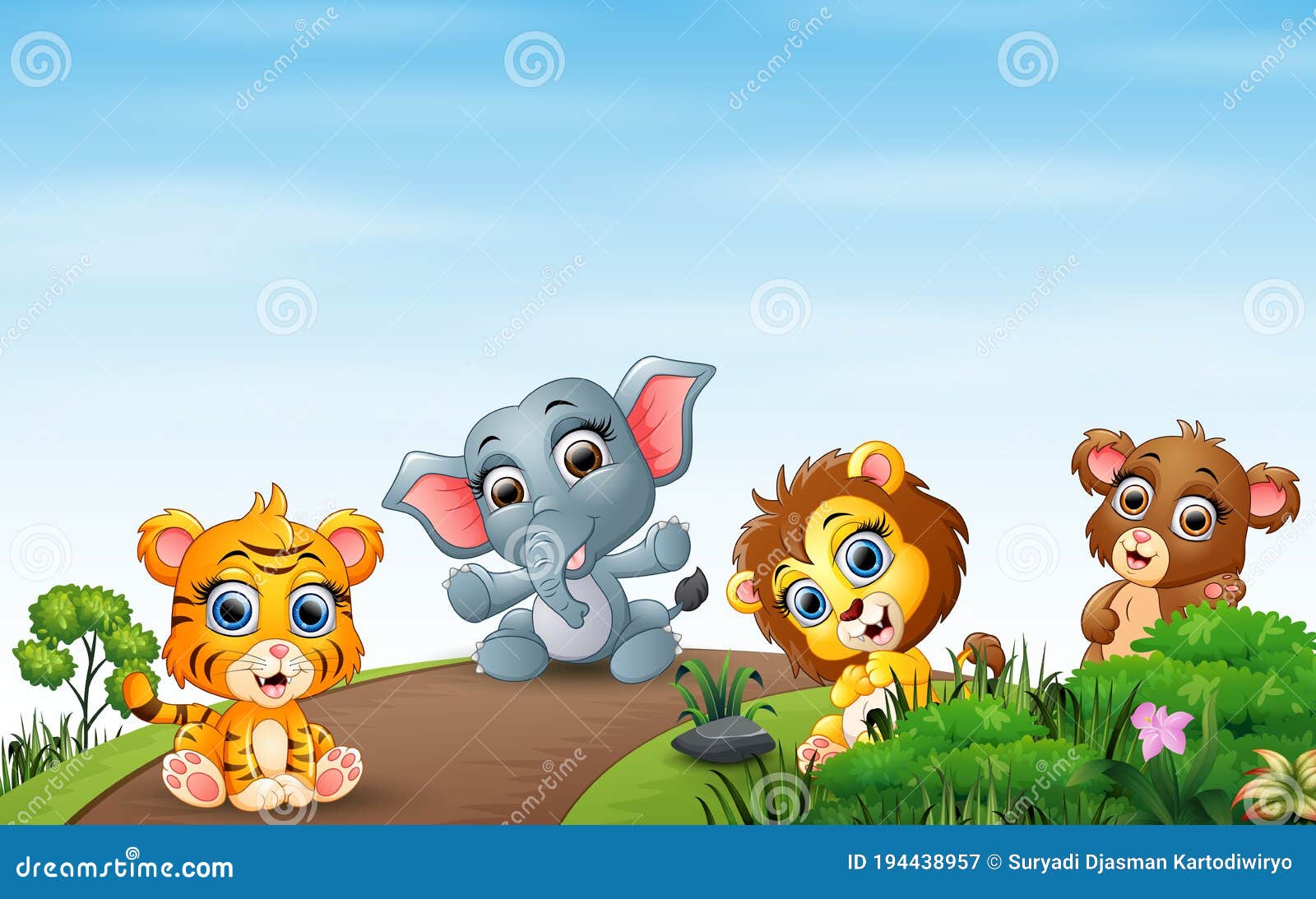Wild Animals Sitting on the Road Stock Vector - Illustration of jungle ...