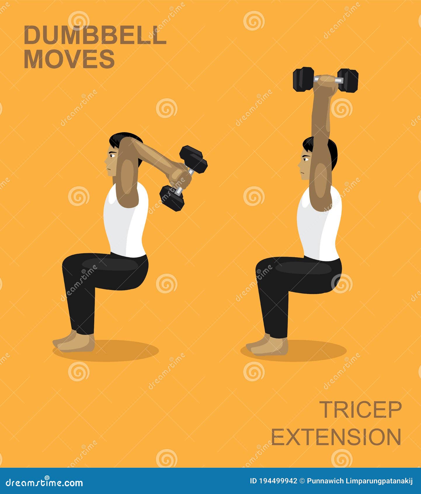 Tricep Extension Exercise Outline Cartoon Vector | CartoonDealer.com ...