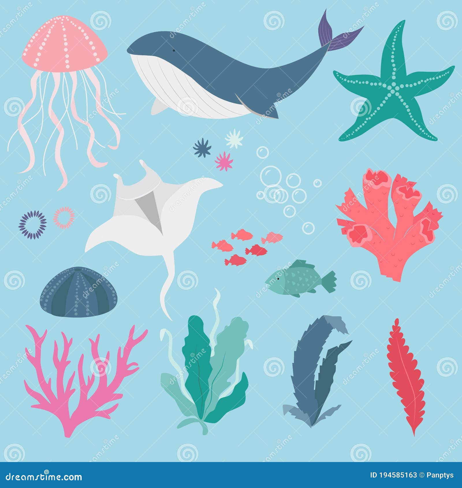 Icon Collection.Vector Illustration - Beautiful, Sea Creatures. Icon ...