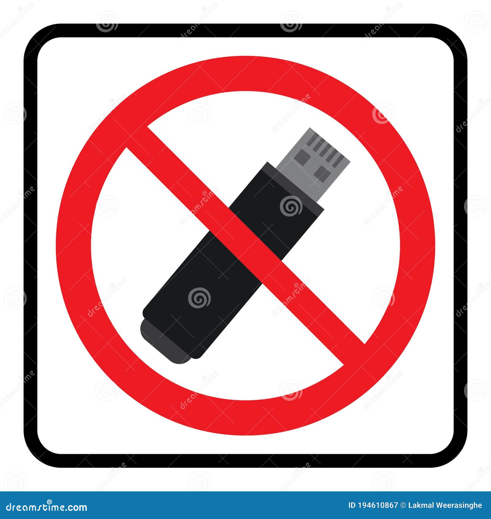 No Pen Drive sign. stock vector. Illustration of sign - 194610867