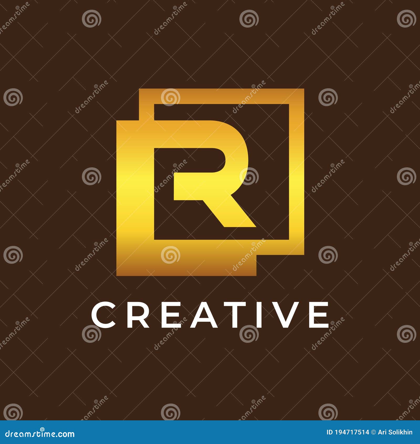 Gold Metal R Letter Logo. the Combination of Square Fields with the ...