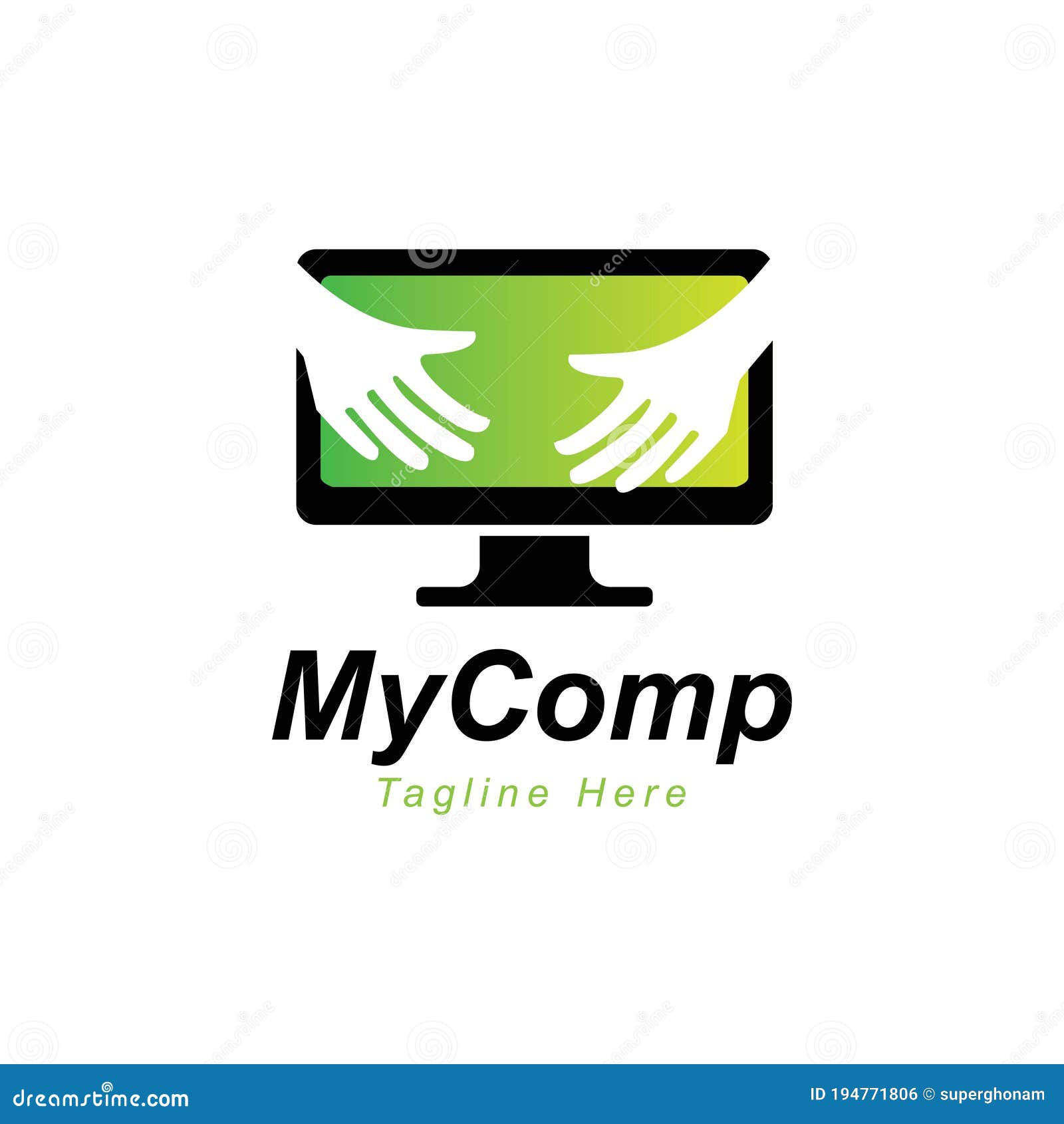 Hugged Computer Logo Design Illustration Template.Hand with Computer ...