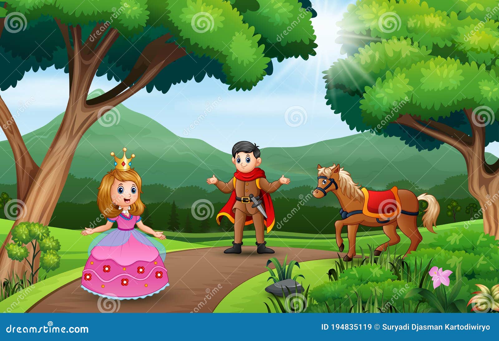 A Couple Prince and Princess Playing in the Nature Landscape Stock ...