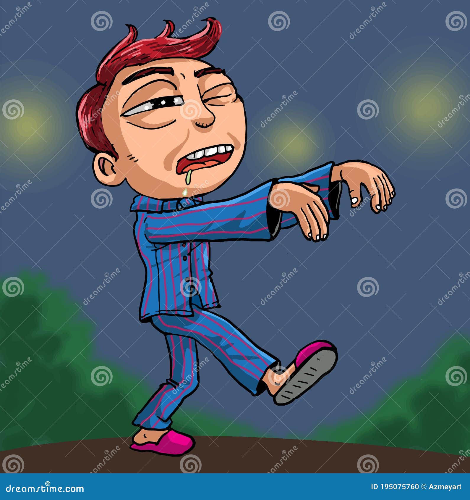 Boy Walking in the the Dark Night while Sleeping Stock Vector ...