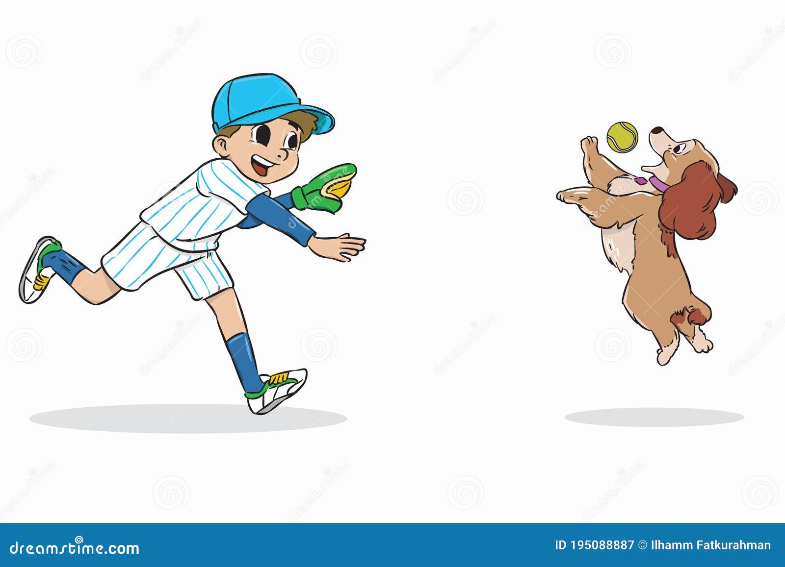 Boy Throw Ball To the Dog Jumping Vector. Stock Vector - Illustration ...