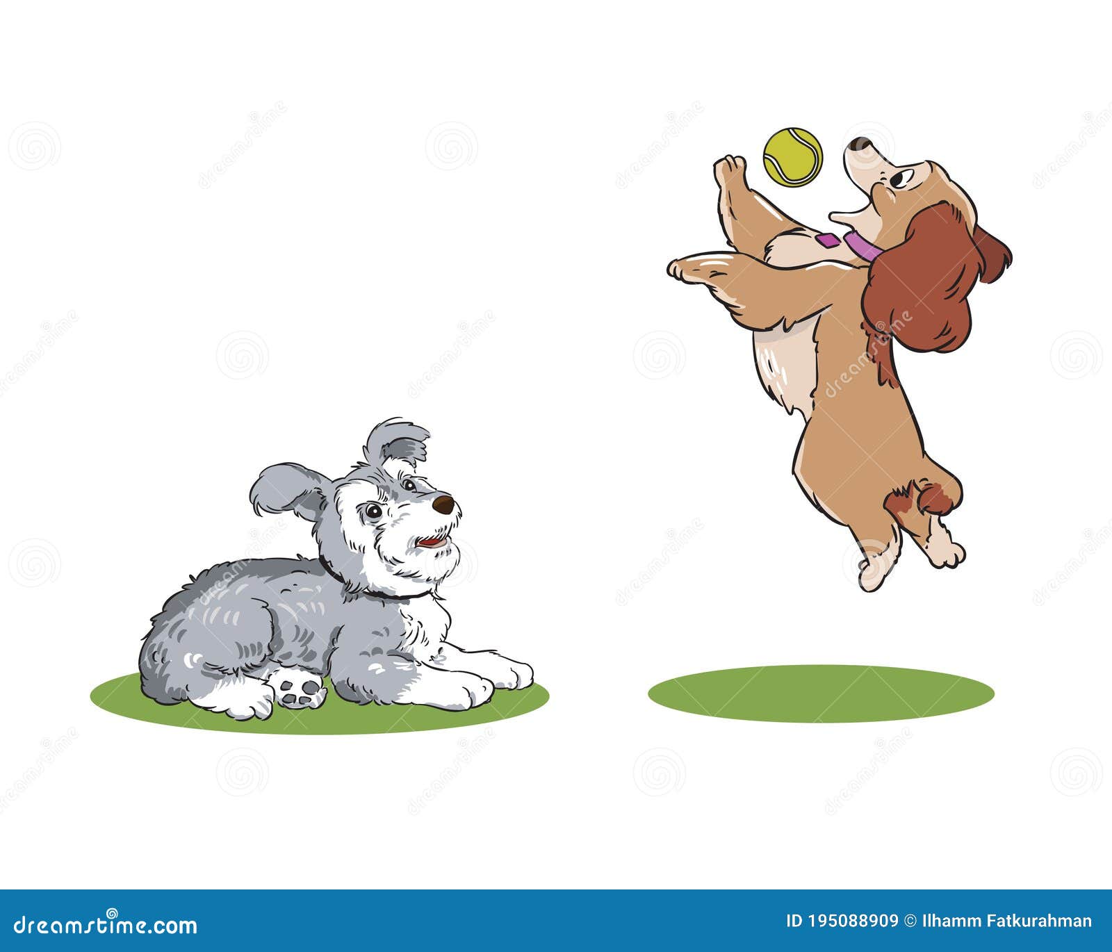 Two Dogs Play Ball Lazy and Active Vector Stock Vector - Illustration ...