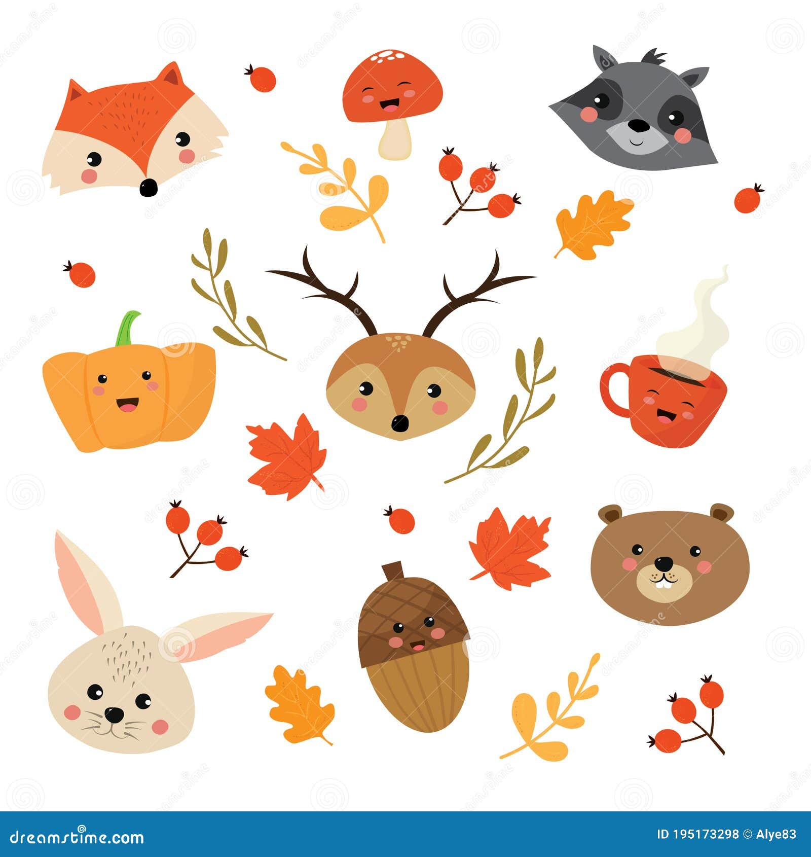 Cute elements of autumn stock illustration. Illustration of foliage ...