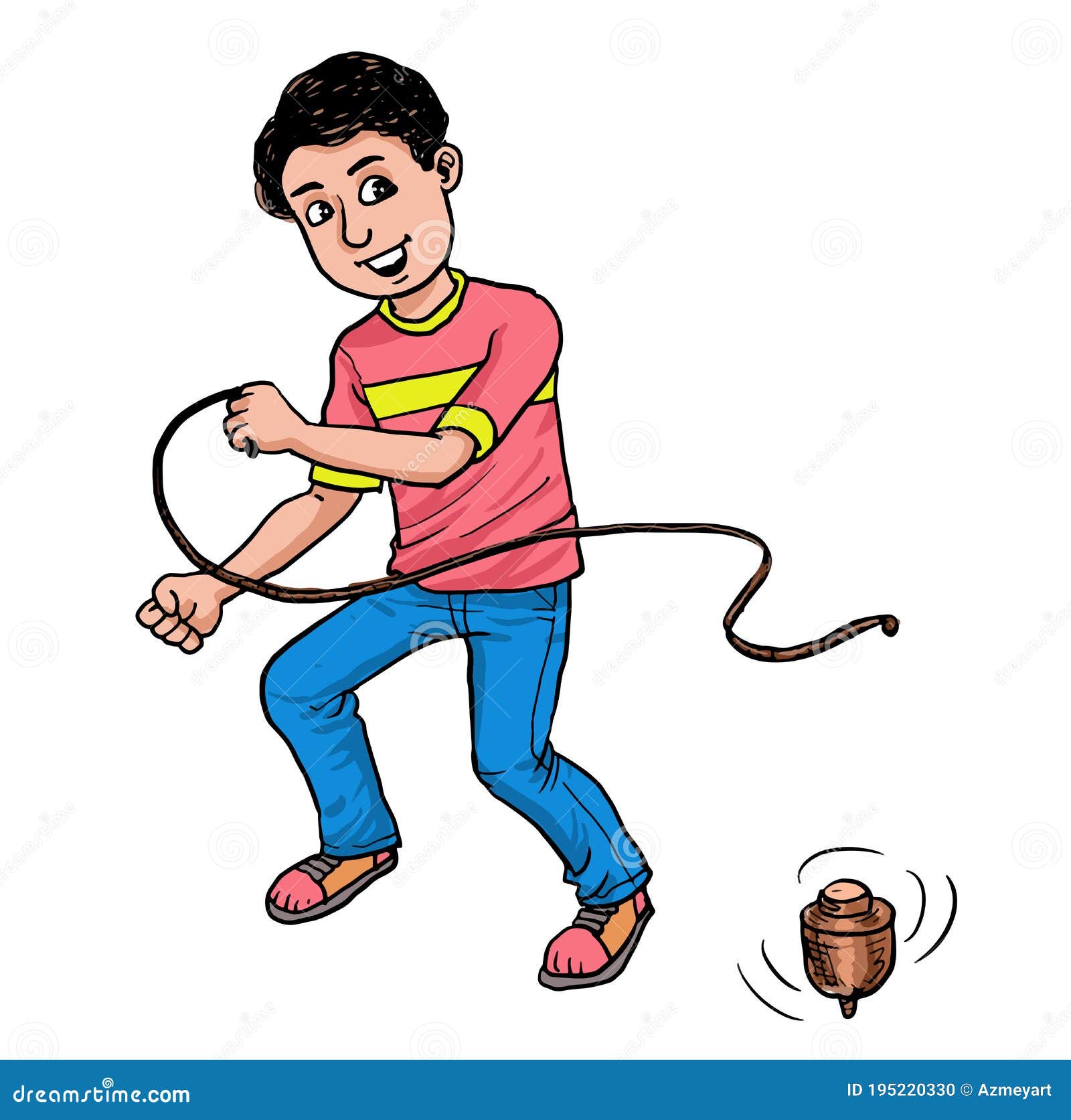 Boy Playing Spinning Top Game Stock Vector - Illustration of colorful ...