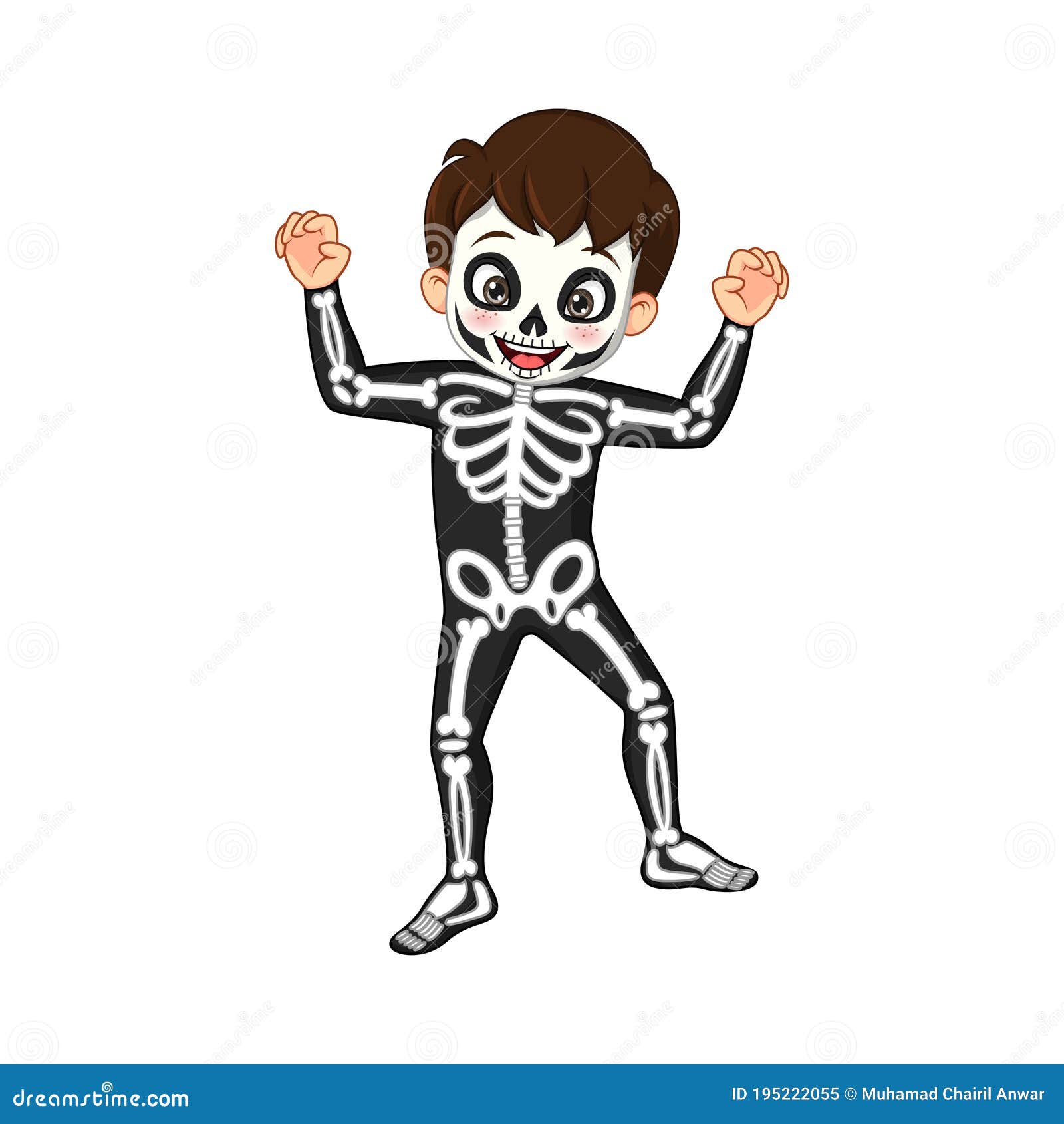 Cartoon Boy in Halloween Skeleton Costume Stock Vector - Illustration ...