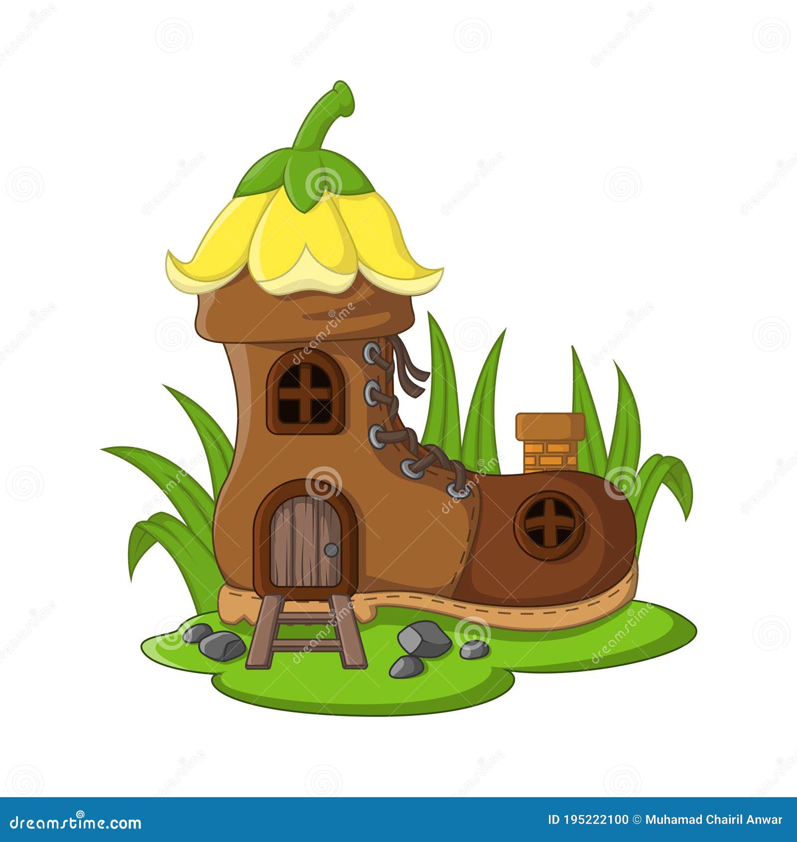 Cartoon Fairytale House Boots with Roof of Yellow Bellflower Stock ...