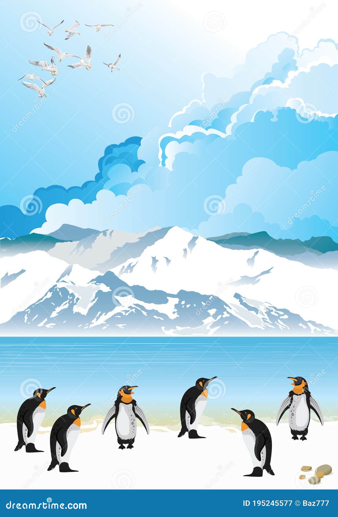 Colony of penguins stock vector. Illustration of mountain - 195245577