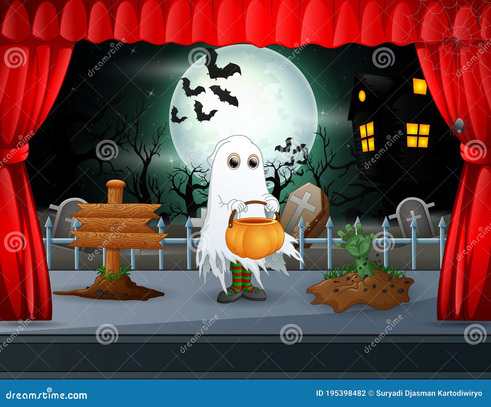 A Ghost Performing on the Halloween Stage Stock Vector - Illustration ...